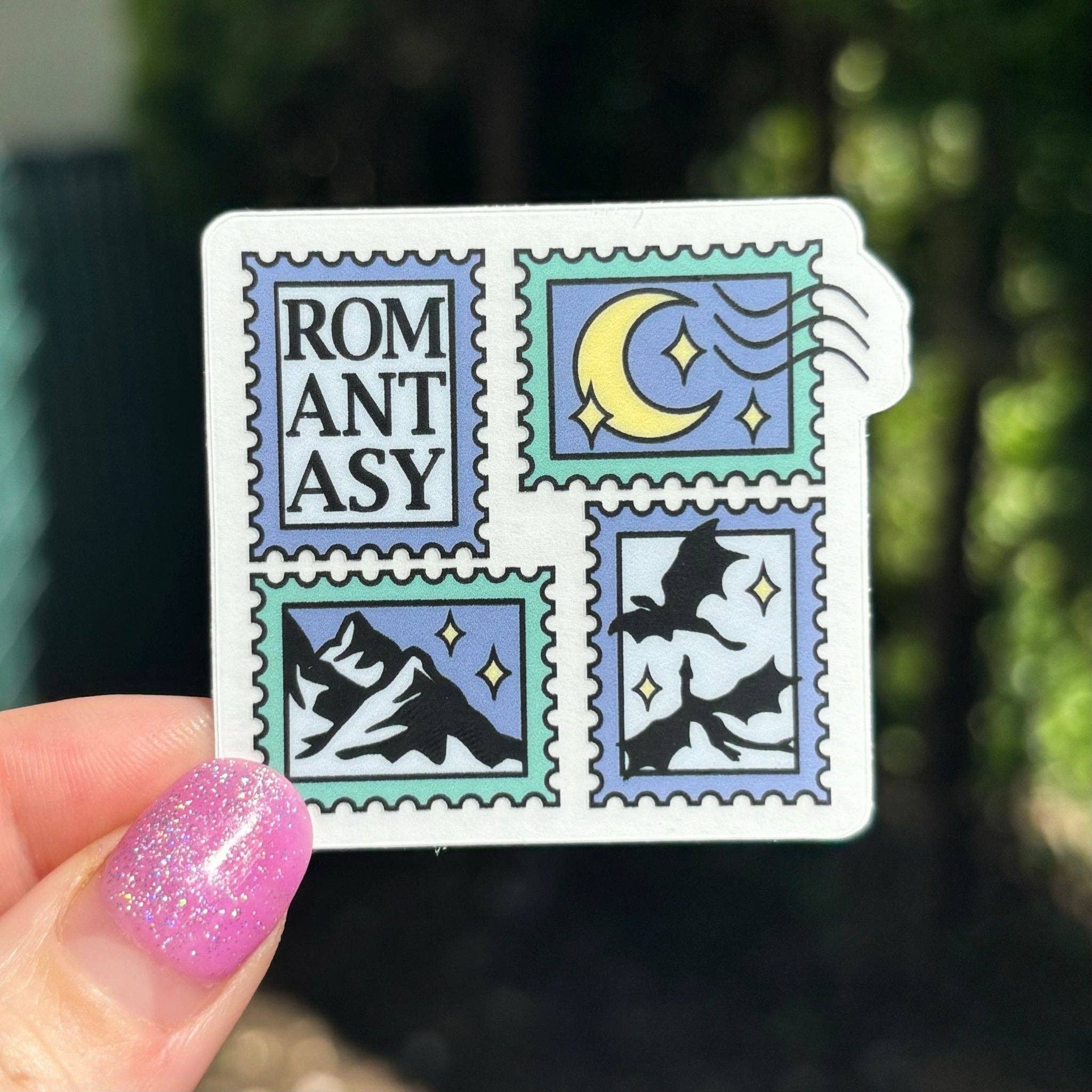 Romantasy Stamps Clear Matte Sticker – Woolly Bear Books and Gifts